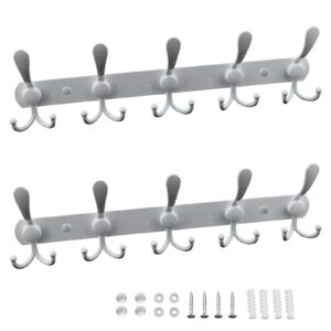 dvacel 2 pack coat rack wall mount, wall coat rack with 5 tri hooks for hanging heavy duty，stainless steel for towel clothes coat hanger hat rack bathroom bedroom kitchen hotel entryway (white)