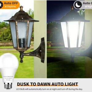 4-Pack Dusk to Dawn Light Bulbs Outdoor 75 Watt Equivalent, Automatic On/Off Sensor LED Light Bulb, 10W Daylight 5000K, 1100 Lumen, A19 E26 Bulbs Photocell for Wall lamp Porch Garage Yard Light