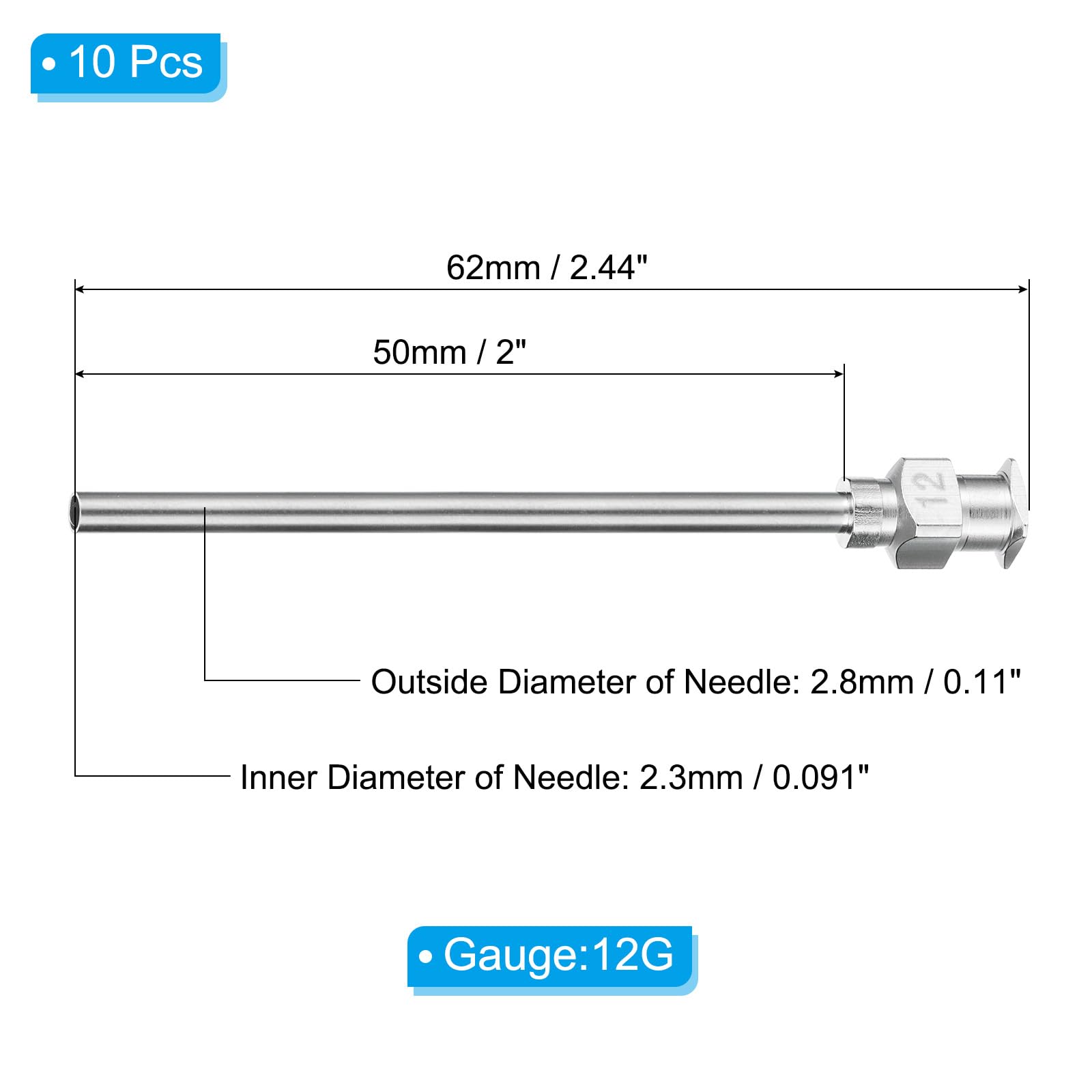 PATIKIL Blunt Tip Dispensing Needle 12G, 10 Pcs 2 Inch Stainless Steel Liquid Dispenser Needles with Lure Lock for Refilling Liquid Inks Adhesives Glue