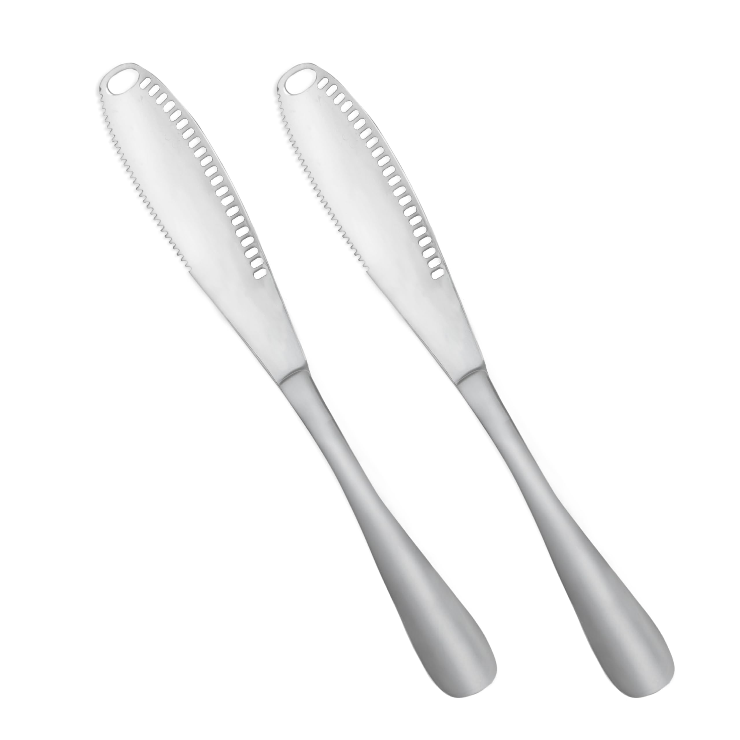 2 Pack Stainless Steel Butter Spreader Knife- Curler Cheese Knife, 3 in 1 Ease Gadgets Serrated Stainless Steel,Butter Knives Curler Slicer with Holes