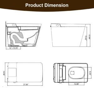 GIVINGTREE Smart Bidet Toilet with Wireless Remote Control+Stone Bath Mat