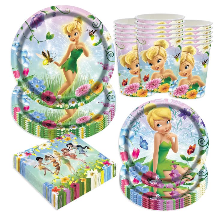 Fairy Birthday Party Supplies,Fairy Tableware Include Plates,Cups and Napkins for Fairy Birthday Baby Shower Party Decorations(Serve 16)