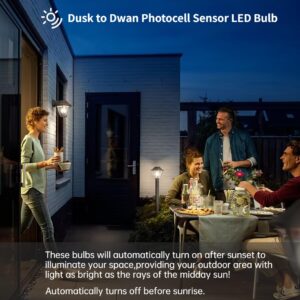 4-Pack Dusk to Dawn Light Bulbs Outdoor 75 Watt Equivalent, Automatic On/Off Sensor LED Light Bulb, 10W Daylight 5000K, 1100 Lumen, A19 E26 Bulbs Photocell for Wall lamp Porch Garage Yard Light