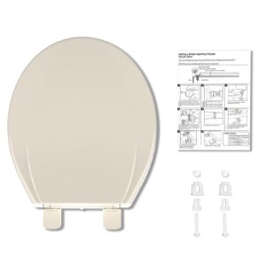 Toilet Seat Round,Toilet Seat with Quick-Release And Quick-Attach, Plastic Toilet Seat with Soft Close,Easy Install and Clean - Fits Most Round Toilets Almond