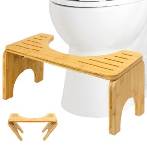 toilet stool for adult and kids, 8 inches toilet squat stool for bathroom foldable bamboo toilet foot potty poop stool with non-slip pads - improved bowel movement (natural color)