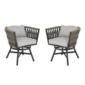 Grand patio Swivel Rope Wicker Chairs Set of 2, Patio Dining Chairs with Cushions, Wicker Armchairs Frame, Outdoor Modern Style for Backyard, Balcony, Quinn, Grey