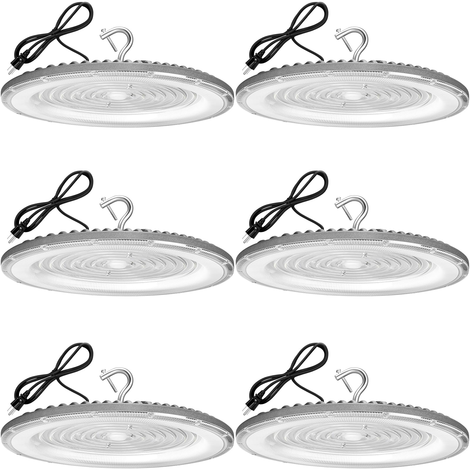 XYCN 6 Pack 400W UFO Led High Bay Light,100-277v,5000K Daylight Commercial Bay Lighting,IP66 Waterproof,61050LM,1750W MH/HPS With Plug Area Lighting For Warehouse/Shop/Workshop/Garage/Barn/Gym/Factory