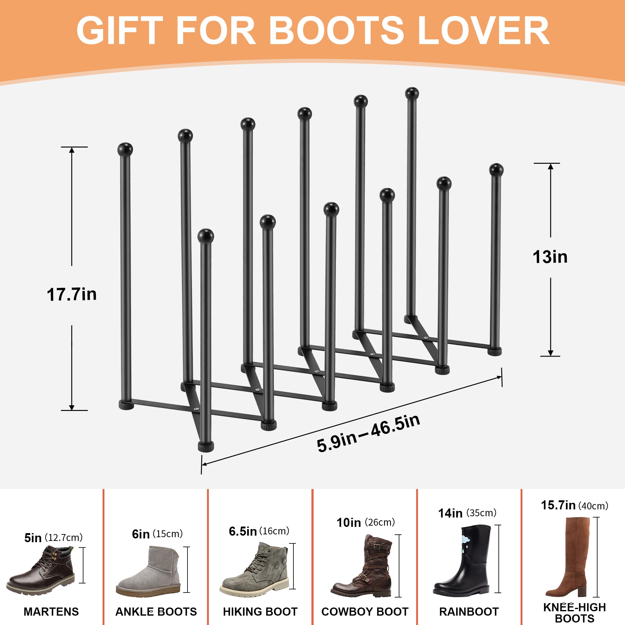 Housen Solutions Boot Rack, Foldable Boot Rack Organizer Tall Boots for Closet, Front Door Entrance, Porch, Garage, Black Metal Expandable Free Standing Cowboy Shoe Boots Holder for 6 Pairs