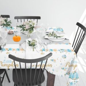 LINHAXM 3 Pack Blue Little Pumpkin Baby Shower Tablecloths - Fall Pumpkin Floral Plastic Table Cover for Baby Boy Shower Gender Reveal Decorations, 54 x 108 Inch