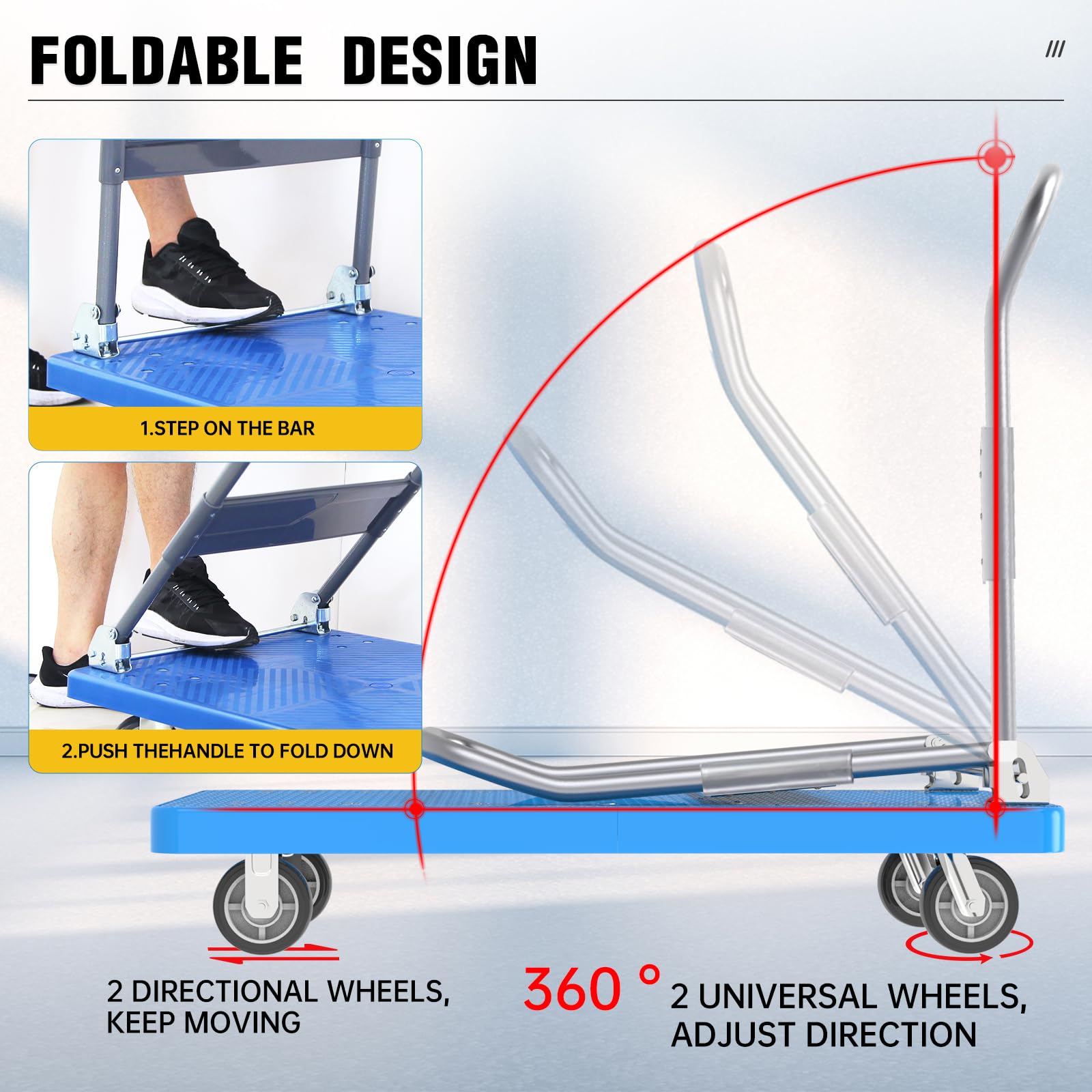 Heavy Duty Platform Truck, Industrial Panel Truck Cart 360 Degree Swivel Wheels, Flatbed Cart Add Reinforcing Steel Bar with 2200 lbs Capacity, 61X 27.5 inch