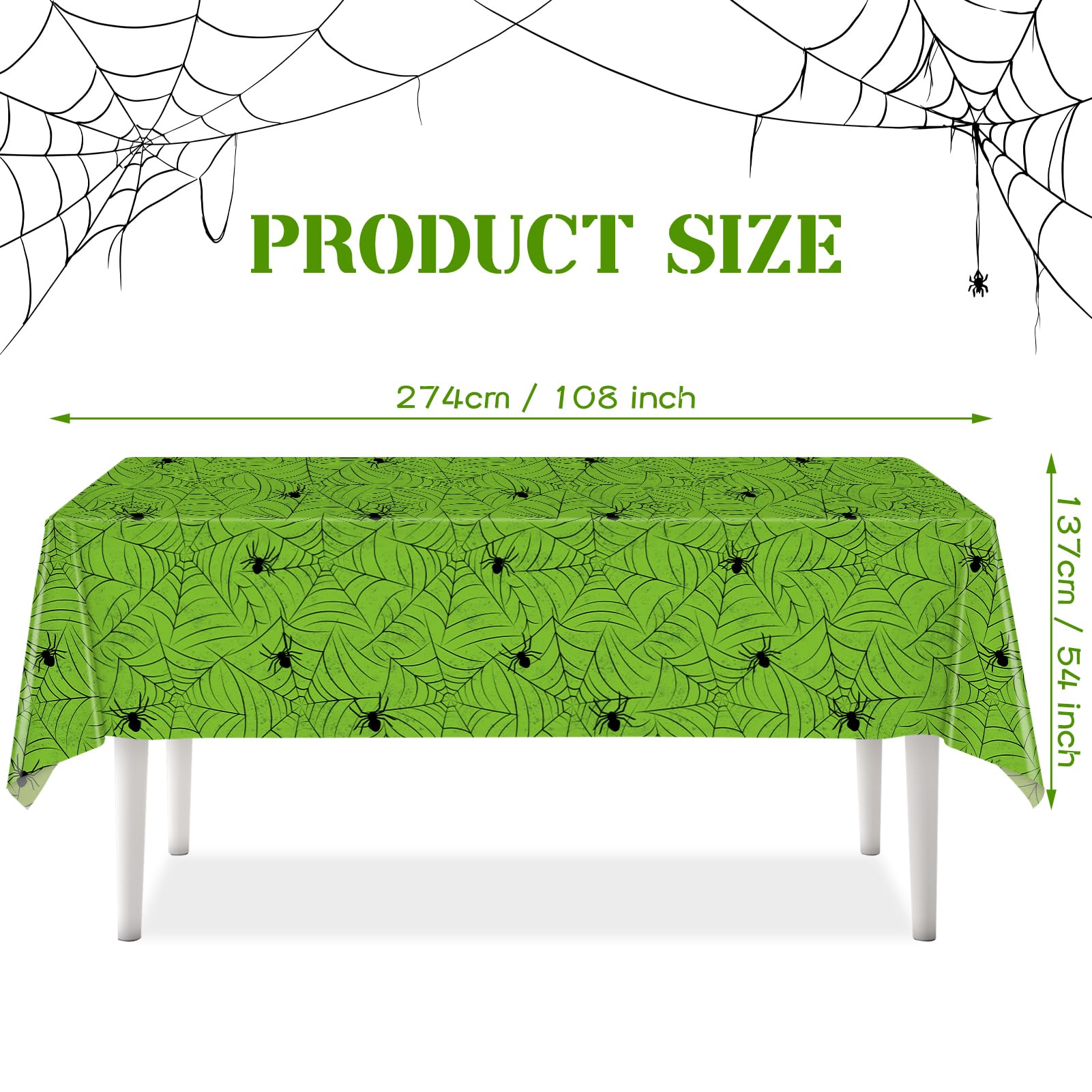 TREWAVE 3 Pack Halloween Spiderweb Tablecloth Rectangular Plastic Spider Web Table Cloth Large Size Table Covers for Home Decor Halloween Party Decorations 54" x 108" (Green)