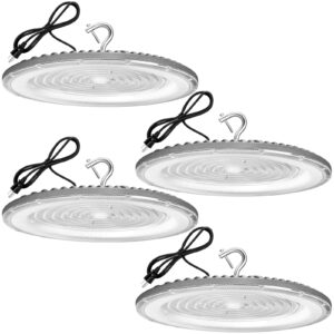 xycn 4 pack 500w ufo led high bay light,100-277v,5000k daylight commercial bay lighting,ip66 waterproof,71050lm,2150w mh/hps with plug area lighting for warehouse/shop/workshop/garage/barn/gym/factory