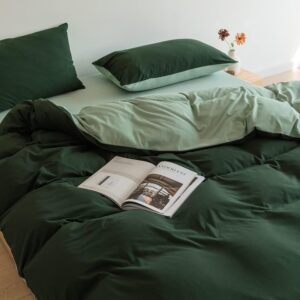 Magic bedding 100% Pure Cotton Bedding Set Cotton Duvet Cover Twin/Full Boho Bedding Soft Cotton Dual Color Bedding Set Forest Green & Sage Green Quilt Uo Bedding Cover (King 90X104)