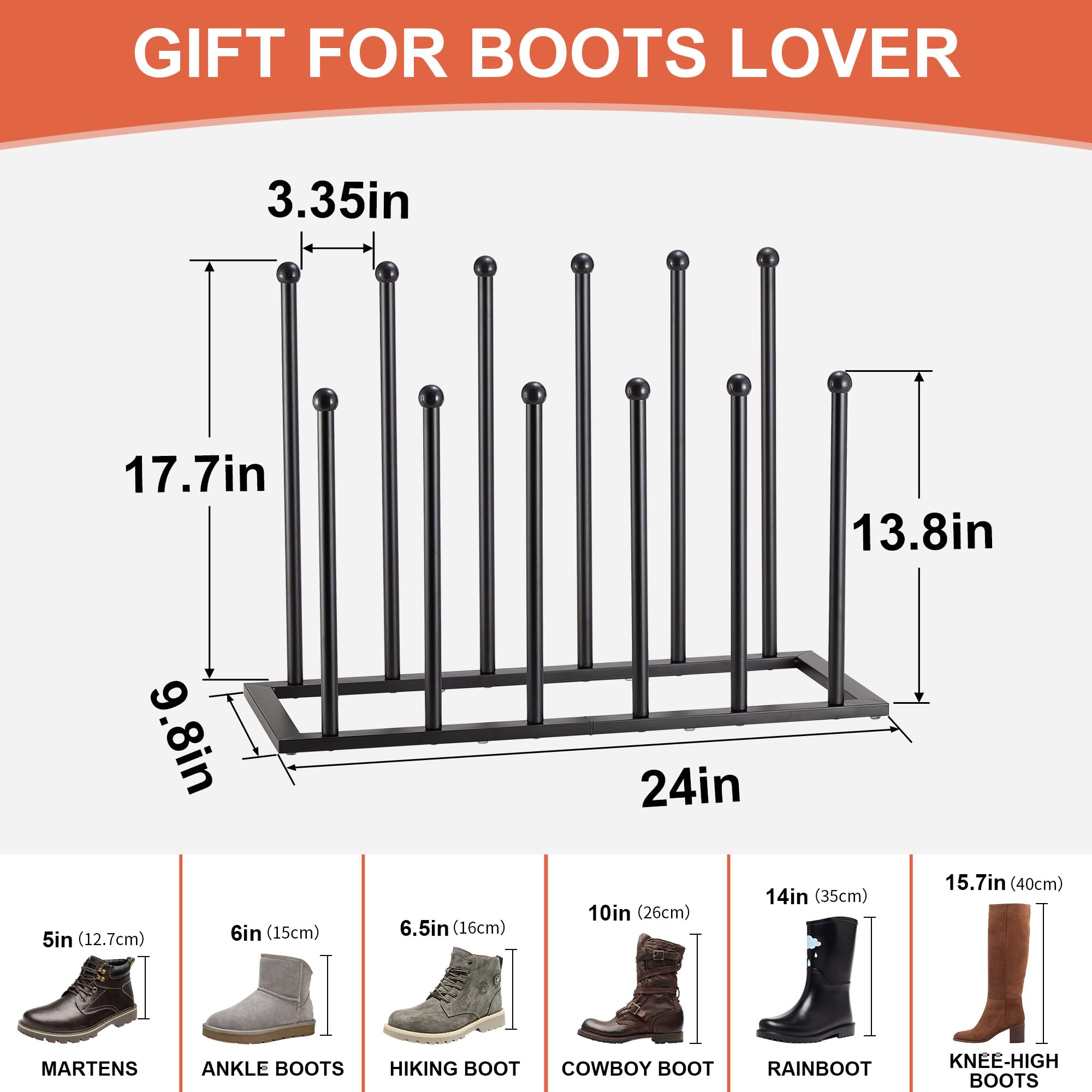 Housen Solutions Boot Rack, Free Standing Metal Shoe Racks Organizer for Tall Boots, 6 Pairs Black Shoes Boot Holder for Knee-High, Hiking, Rain Boot, Working Boot in Closet, Entryway, Garage