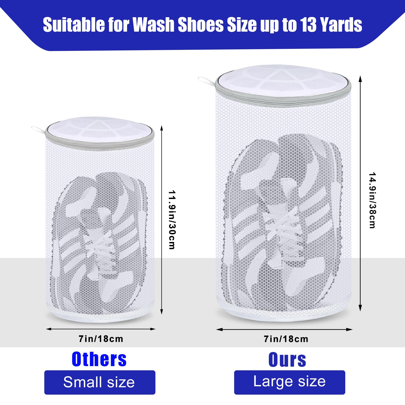 KBXTXM Shoes Washing Bags,Sneaker Bag for Washing Machine,Shoe Bag for Washing Machine,Anti-Open Zipper,Large Size, Size Up 13 Yards Shoes Bags(2Pack)