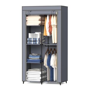 hodyann portable closet, wardrobe closet with 6 storage shelves and 2 hanging rods, non-woven fabric cover, 34.6 x 17.7 x 66.1 inches closet organizer for bedroom, gray