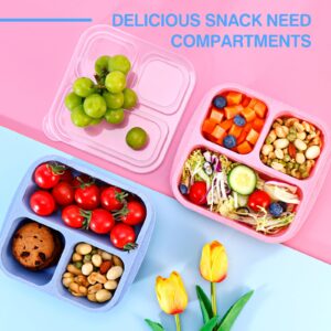 Rinwoc Bento Box [Portion Size], 3 Pack Snack Containers with 3 Compartments for Meal Prep & Lunch On-the-Go [School, Work, Trip], Lunchable Container Reusable & BPA-Free