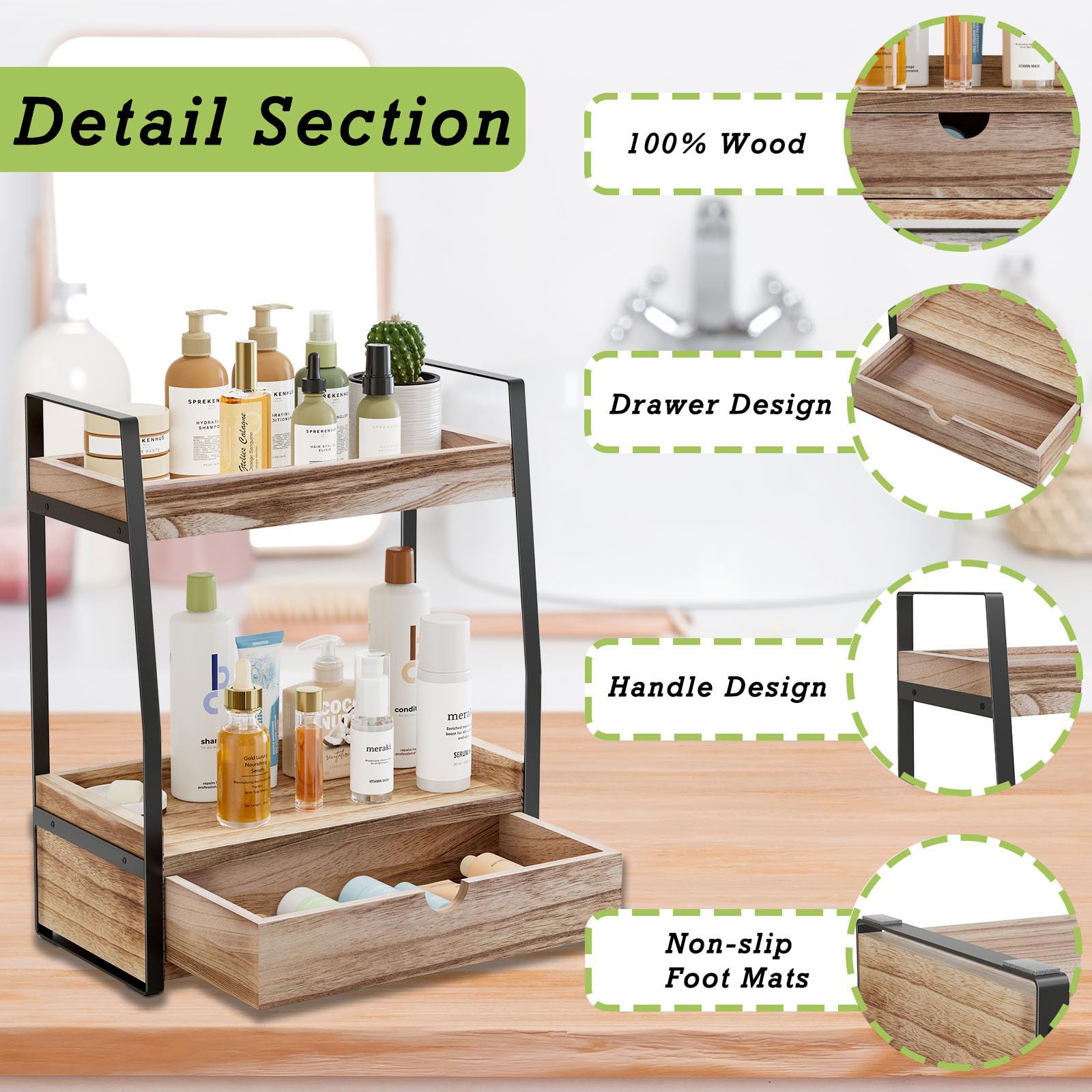 2-Tier Bathroom Organizer Countertop, Bathroom Sink Organizer Countertop, Bathroom Vanity Organizer, Bathroom Counter Shelf, Vanity Organizer Countertop, Bathroom Counter Storage for Bathroom