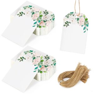 vgoodall 80pcs gift tags with string, floral design gift tag thank you paper tags for baby shower birthday wedding bridal shower