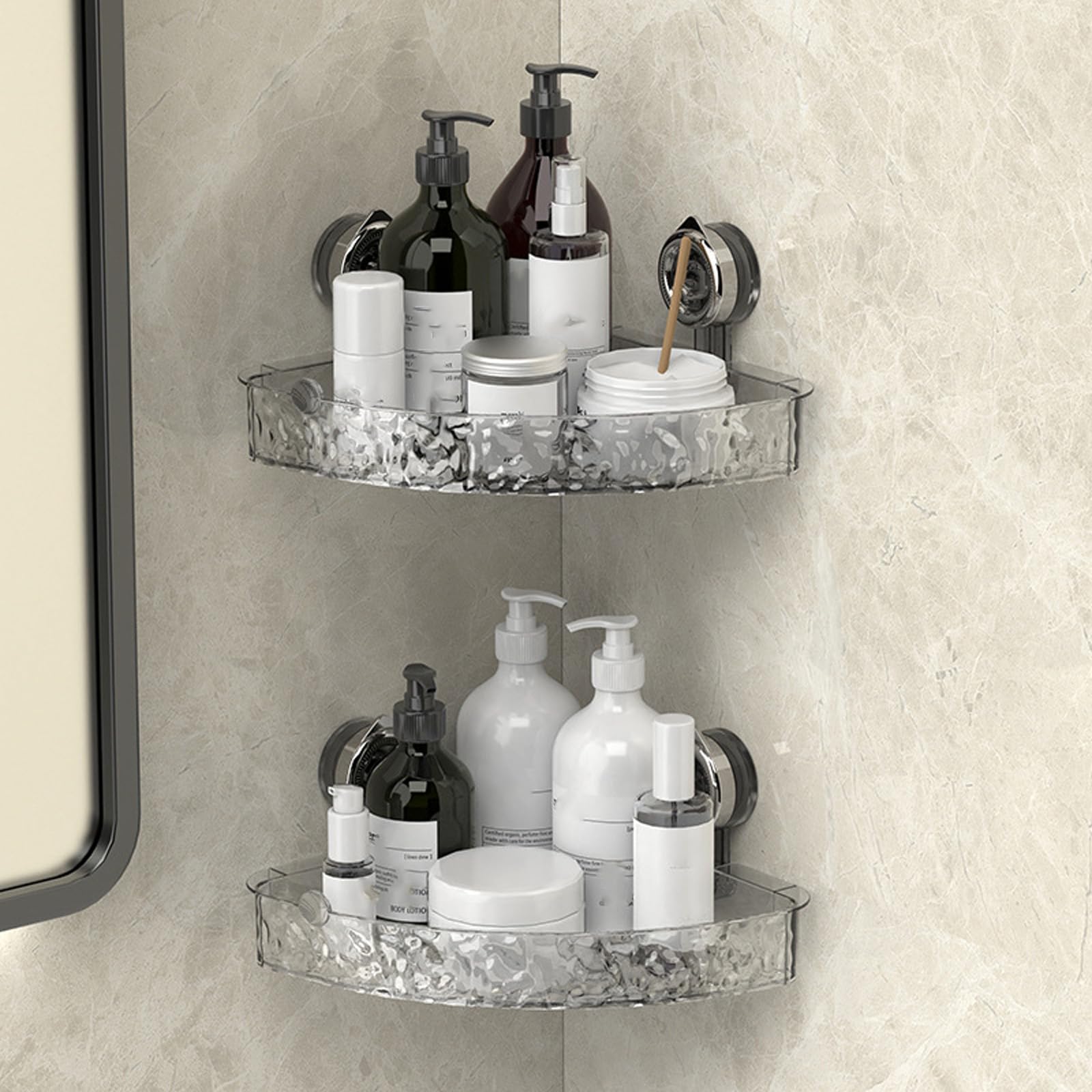 YLBUH Raidley No Drill Clear Wall Caddy, Drill-Free Removable Storage, Raidley Bathroom Storage Shelf, No-Drill Clear Wall Caddy Suction Cup Storage, Glacier Pattern Suction Cup (White-A)