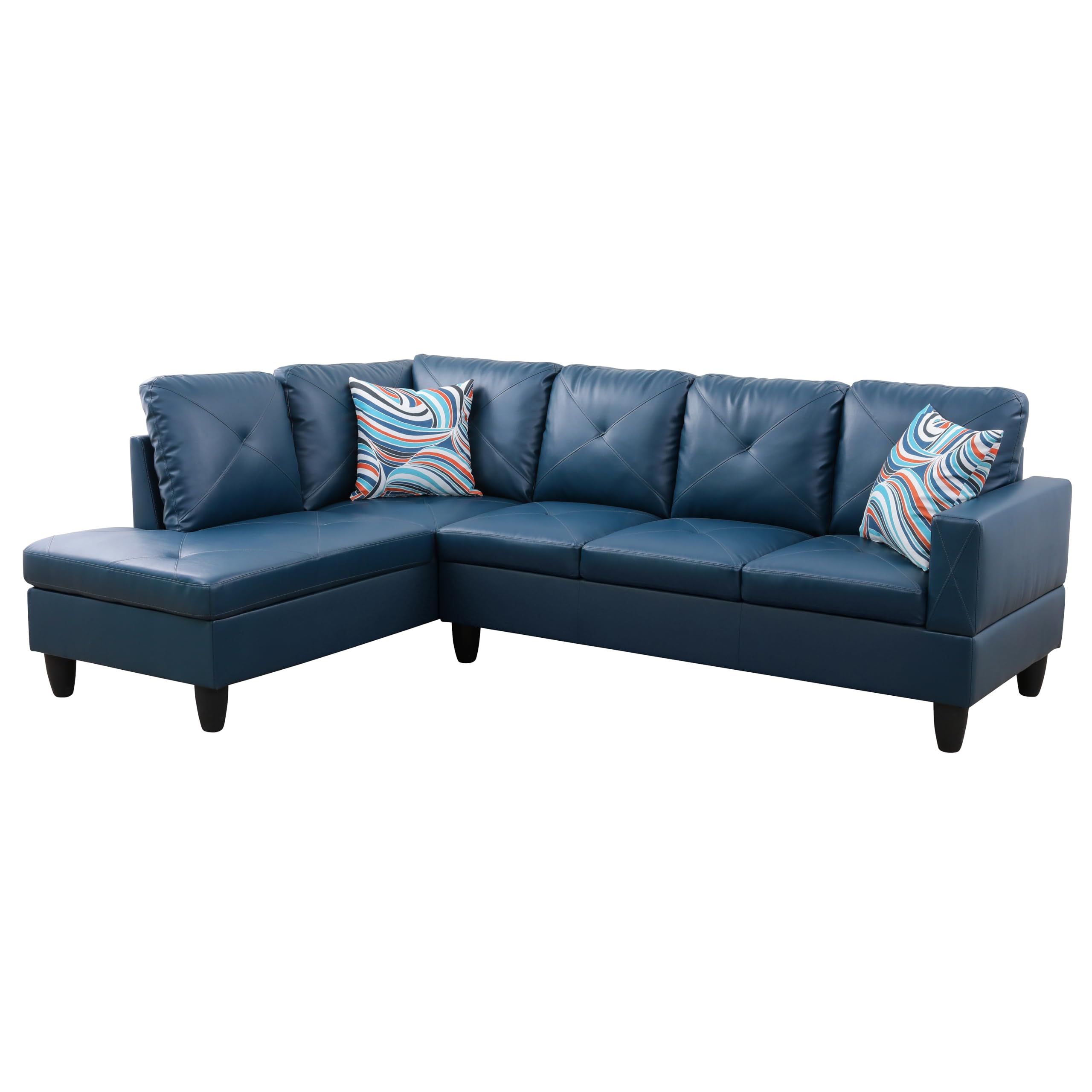 Dyncan 2-Piece Faux Leather L-Shaped Sectional Couch with Storage Ottoman, Large Modular Corner Upholstered Sofas w/Chaise Lounge for Living Room, Modern Deep Seat, Left Armrest, 97 in (Denim)