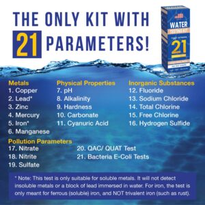 New 21 in 1 Water Testing Kits for Drinking Water - Home & Well Water Testing Kit for Hardness, Lead etc - Hard Water Test Kit for Tap, Pond, Pool, House - Funky Strokes Water Tester pH Strips (2Pack)