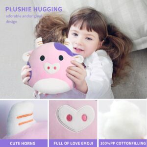 CUTEHO Cow Plush Toy Pillow 12'' Cute Stuffed Animal Soft Plushie Doll Gift for Kids Birthday Girls Boys Valentines Day (Pink Cow)