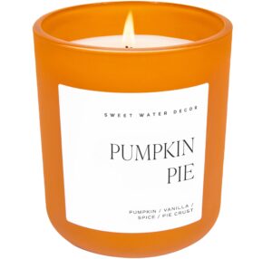 sweet water decor pumpkin spice candle - soy candle wax with 70 hour burn time - soy candles non toxic with pumpkin vanilla spice & pie crust scent - 100% cotton wick pumpkin candle - 15oz