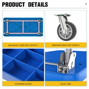 Heavy Duty Platform Truck, Industrial Panel Truck Cart 360 Degree Swivel Wheels, Flatbed Cart Add Reinforcing Steel Bar with 2200 lbs Capacity, 61X 27.5 inch