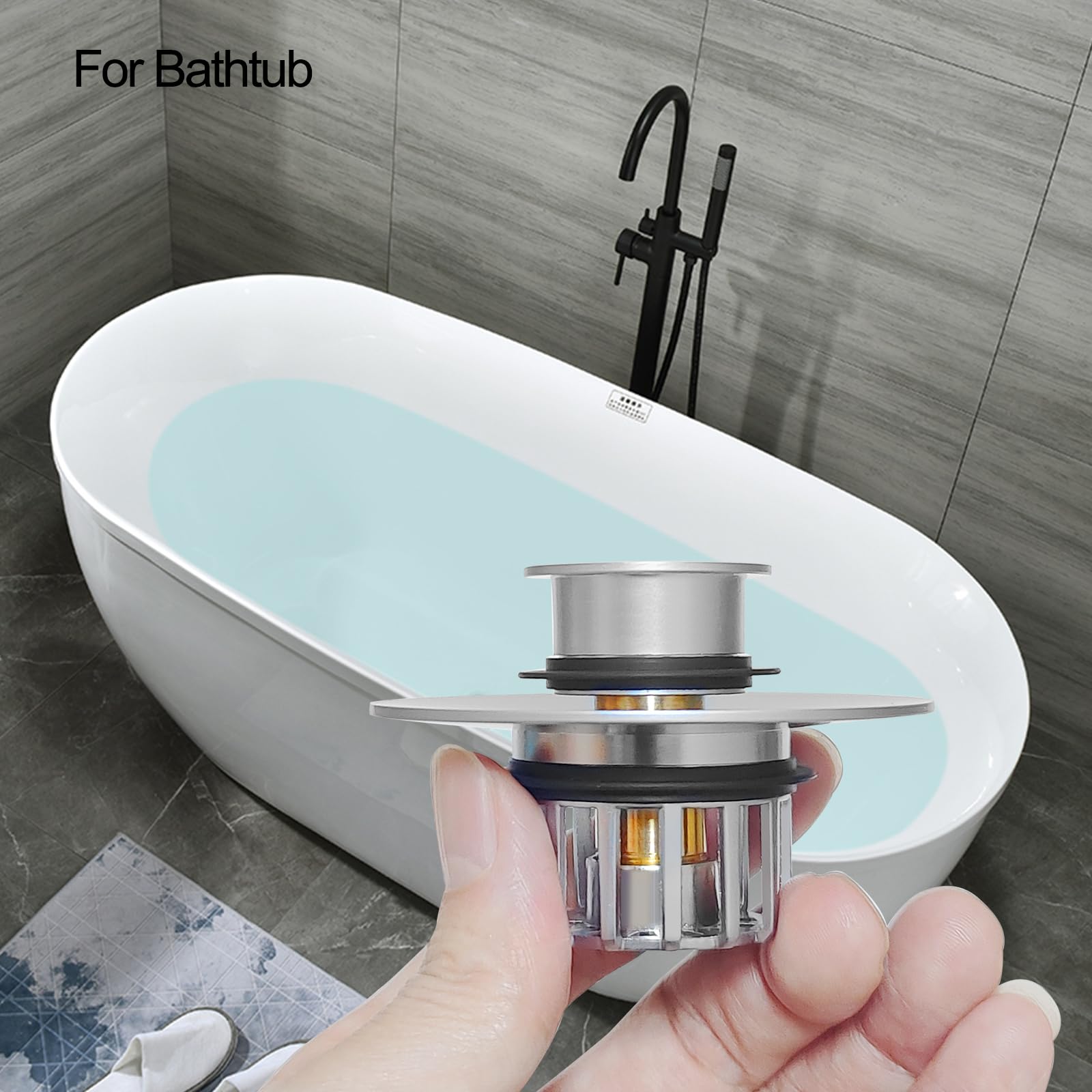 LEKEYE Tub Stopper | Shower Drain Hair Catcher | Pop-up Drain Stopper with Strainer | Bathroom Bathtub Plug | Drain Protector for 1-1/2 to 1-3/4" Bath Drain Hole - Pearl Chrome