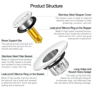 LEKEYE Tub Stopper | Shower Drain Hair Catcher | Pop-up Drain Stopper with Strainer | Bathroom Bathtub Plug | Drain Protector for 1-1/2 to 1-3/4" Bath Drain Hole - Pearl Chrome