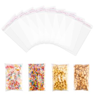 cellophane bags, self sealing cellophane treat bags, 4x6 inches 100 pcs clear cookie bags, resealable gift bag with seal for cookies, candy, bakey, gifts, birthday party favors bags wedding goody bags