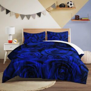 ailonen blue roses duvet cover set queen size, romantic 3d floral printed bedding set for lovers,couple,wife,blue luxury comforter cover for bedroom decor,1 duvet cover 2 pillowcases,3-piece