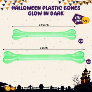 TORINALITAL 60Pcs Halloween Mini Bones, Miniature Glow Decorations, Artificial Plastic Skeleton for Gatherings Decoration Caveman Theme Costume Supplies