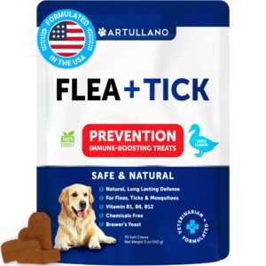 flea and tick chewables for dogs - made in usa - natural flea and tick supplement for dogs - oral flea pills for dogs - all breeds and ages - 70 chews