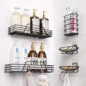 adhesive shower caddy organizer shelves rack-5 pack corner bathroom storage organization, home & kitchen decor inside rv accessories, hanging first apartment household camper essentials (black)