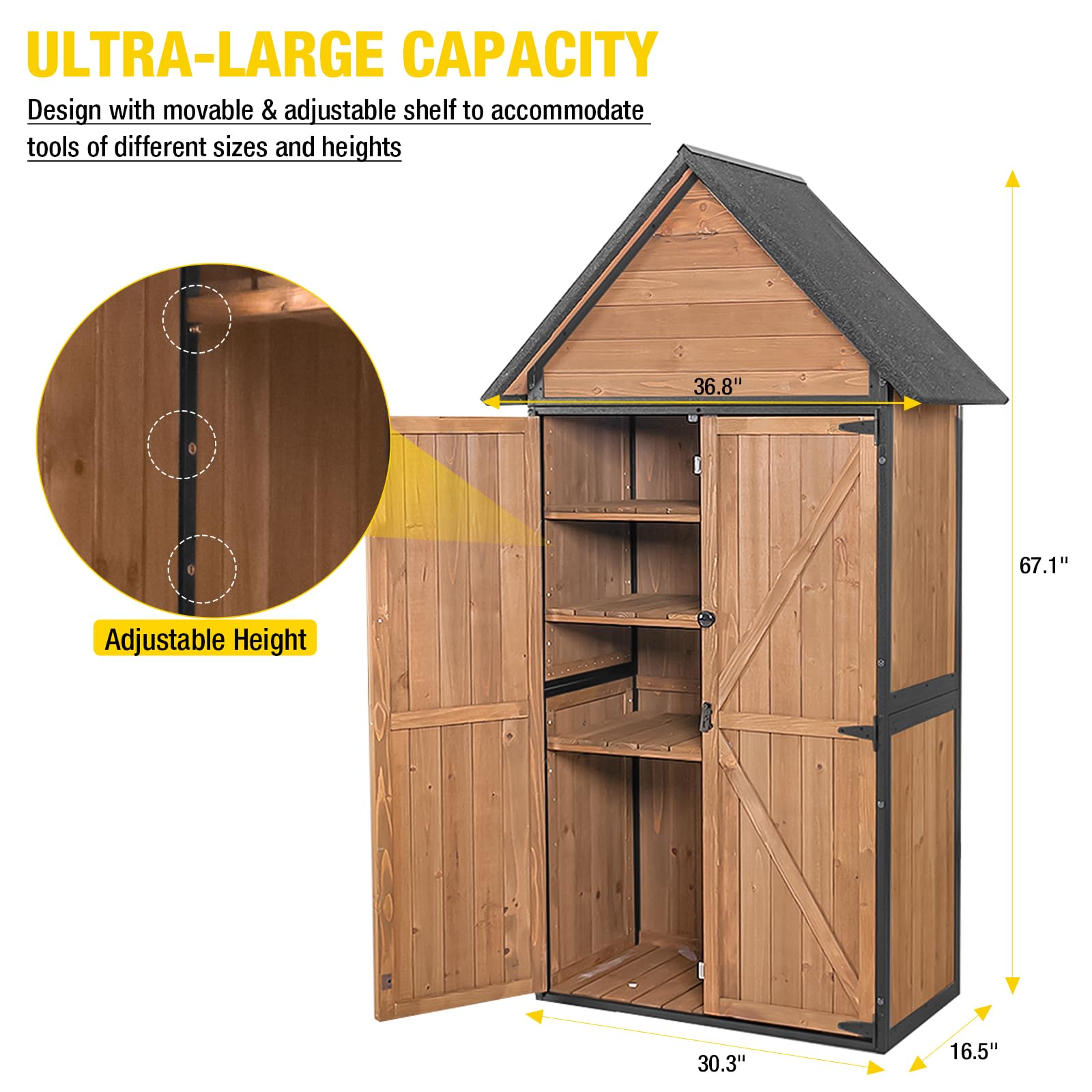 Aivituvin Shed Outdoor Storage Cabinet with All-Around Strong Metal Frame Wooden Tool House with Adjustable Shelfs and Floor,Waterproof Roof (Brown)