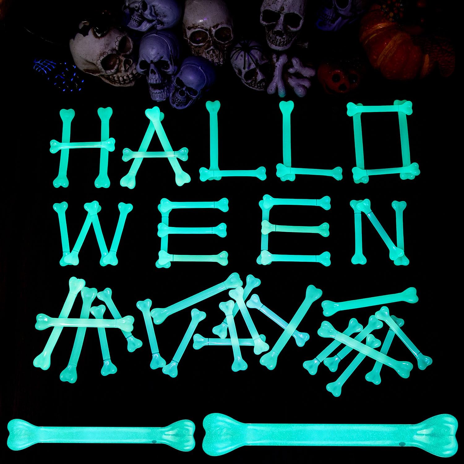 TORINALITAL 60Pcs Halloween Mini Bones, Miniature Glow Decorations, Artificial Plastic Skeleton for Gatherings Decoration Caveman Theme Costume Supplies