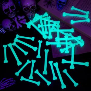 TORINALITAL 60Pcs Halloween Mini Bones, Miniature Glow Decorations, Artificial Plastic Skeleton for Gatherings Decoration Caveman Theme Costume Supplies