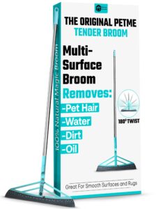 petme tender magic broom squeegee dog pet hair remover, rotatable, extendable - silicone broom pet hair remover for all-surfaces hardwood floors, rugs, tile, glass, liquid-dirt with 50" handle