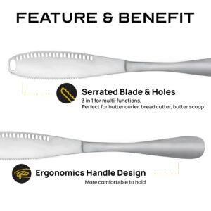 2 Pack Stainless Steel Butter Spreader Knife- Curler Cheese Knife, 3 in 1 Ease Gadgets Serrated Stainless Steel,Butter Knives Curler Slicer with Holes