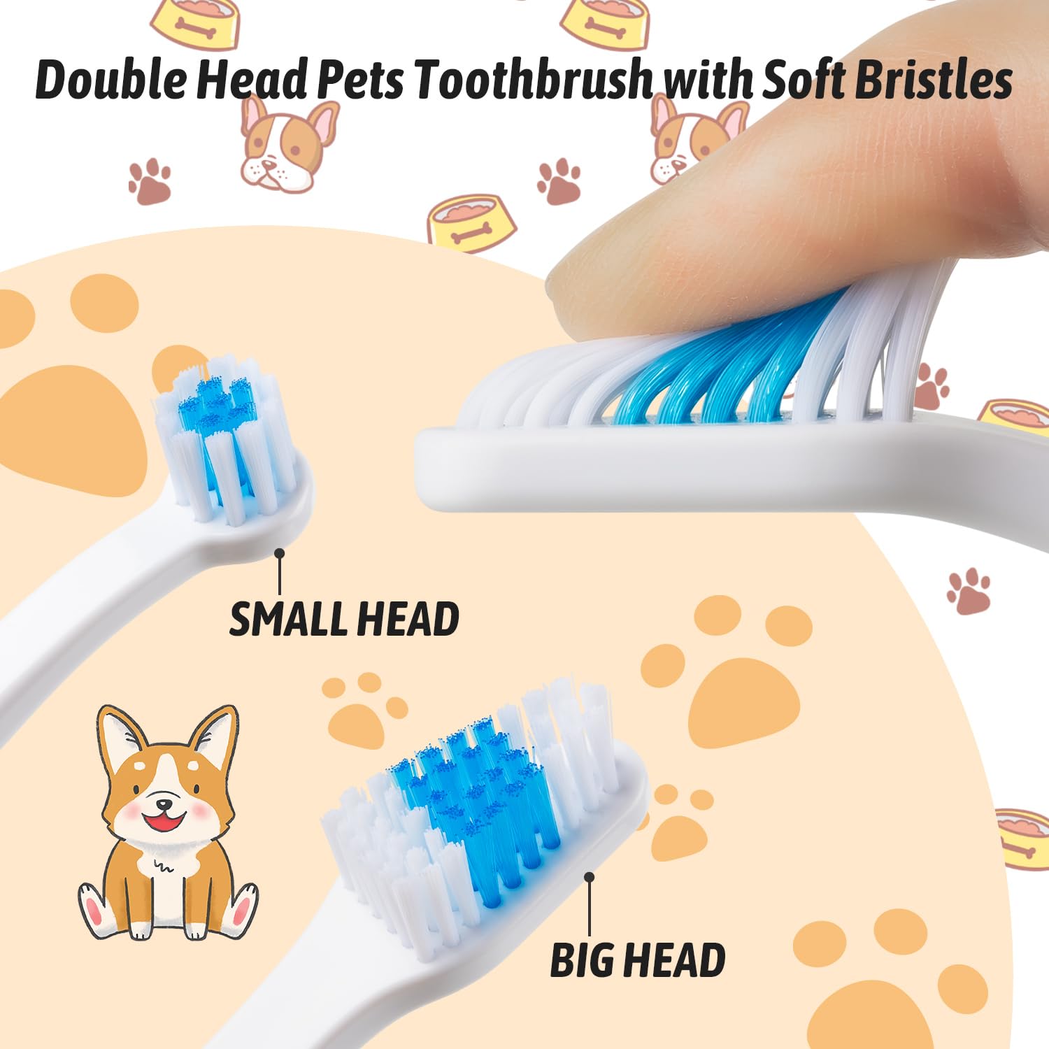 Newday Pet Toothbrush for Dogs, Cats, Double Headed Dog Toothbrush with Soft Bristles, Easy Teeth Cleaning, Non Slip Dog Toothbrushes in Bulk (Pack of 3)