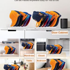 Newest Hat Organizer for Baseball Caps, 2Pcs Hat Racks, No Install Acrylic Hat Stand for 14 Baseball Caps for Bedroom, Closet, Dresser, Hat Holder Display and Organizer for Berets, Duckbill Caps, Etc