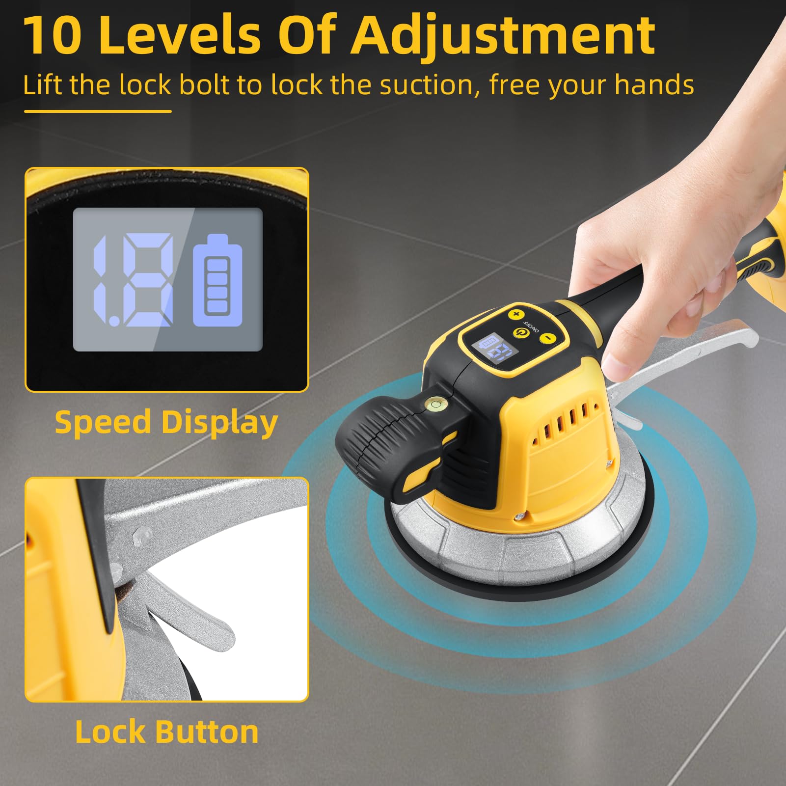 Tile Vibration Tool, Tile Vibration Leveling Machine for Dewalt 20V Battery, Cordless Tile Vibration Machine Installation Tool 300W Tiler Vibrator Tool with 10 Speed, Suction Cup, Digital Display