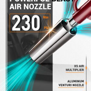 JASTIND Retro Red Air Blow Gun with Powerful Blast Air Nozzle, High Volume Air Blower Gun Kit w/4.9 Inch Steel Extension & 1/4" Quick Plug, Air Gun Air Compressor Attachments for Dust Clean