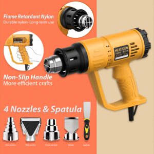 COWALT Heat Gun 1800W Fast Heating for Vinyl Wrap, Crafting, Shrink Tubing, Paint, Epoxy Resin, Candle Making Variable, Adjustable Temperature, Overload Protection Hot Air Gun Kit Nozzles, Scraper