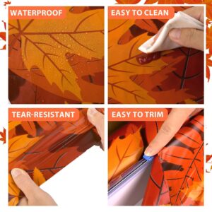 HOBBY HORSE Fall Leaf Tablecloth Roll Thanksgiving 100 Ft x 54 Inch Disposable Tablecloth Roll with Cutter Box Fall Plastic Backdrop Cut to Size Maple Leaf Fall Table Cover for Autumn Decorations