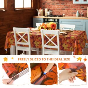 HOBBY HORSE Fall Leaf Tablecloth Roll Thanksgiving 100 Ft x 54 Inch Disposable Tablecloth Roll with Cutter Box Fall Plastic Backdrop Cut to Size Maple Leaf Fall Table Cover for Autumn Decorations