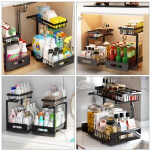 ilvvan Under Sink Organizer(10 Seconds Installation), 2 Packs 2 Tier Expandable Height (11" - 16") Under-Sink Organizers Slide out Pull out Organizer Shelf