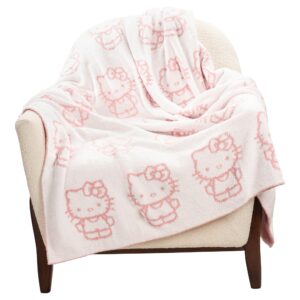 hello kitty feather knit fluffy throw blanket - fuzzy blanket measures 50 x 60 inch, super soft soft lightweight pink accent for couch or chair